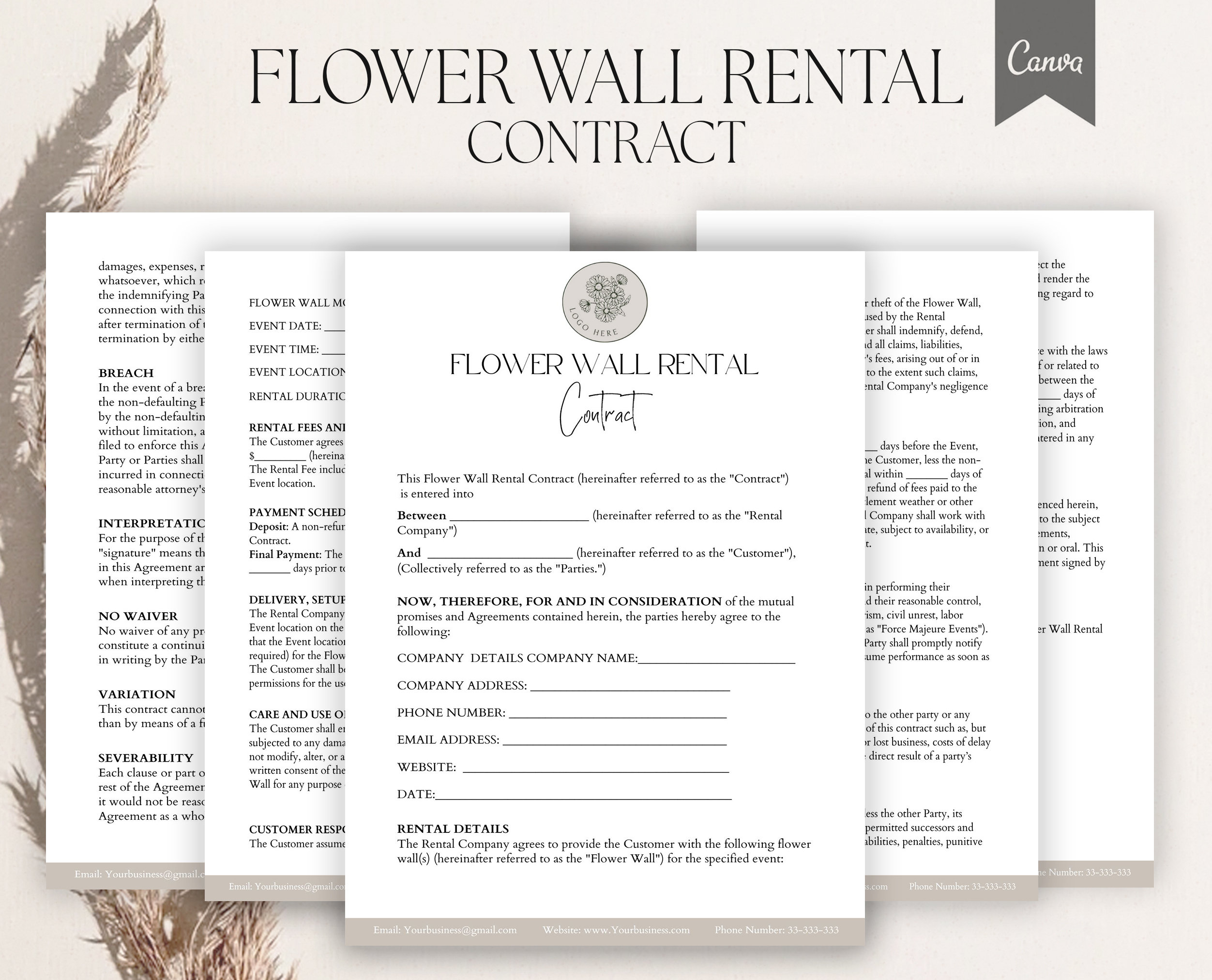 Editable Flower Wall Rental Agreement, Flower Wall Rental Contract ...