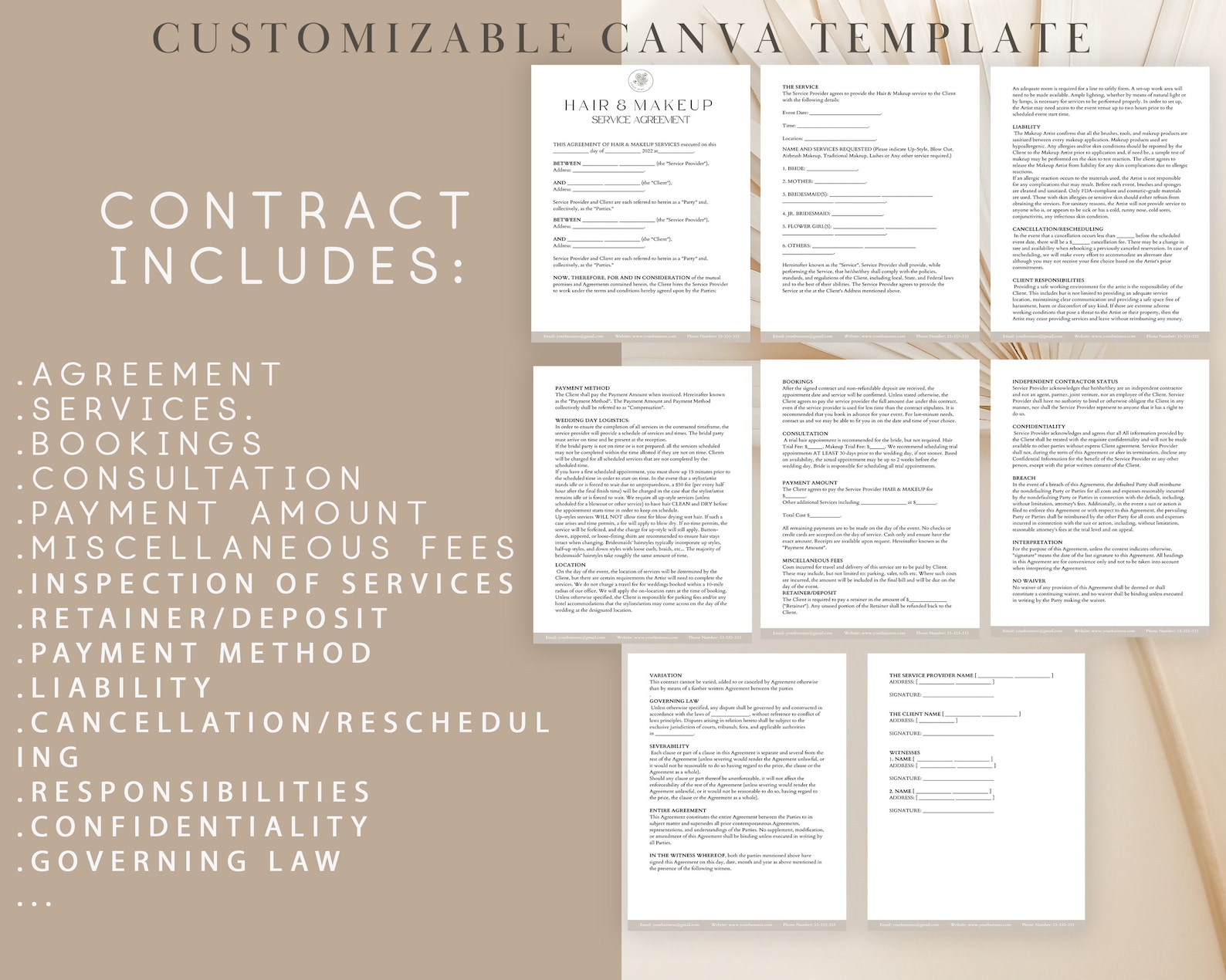 Makeup & Hair Contract, Hair Stylist Agreement,wedding Contract ...