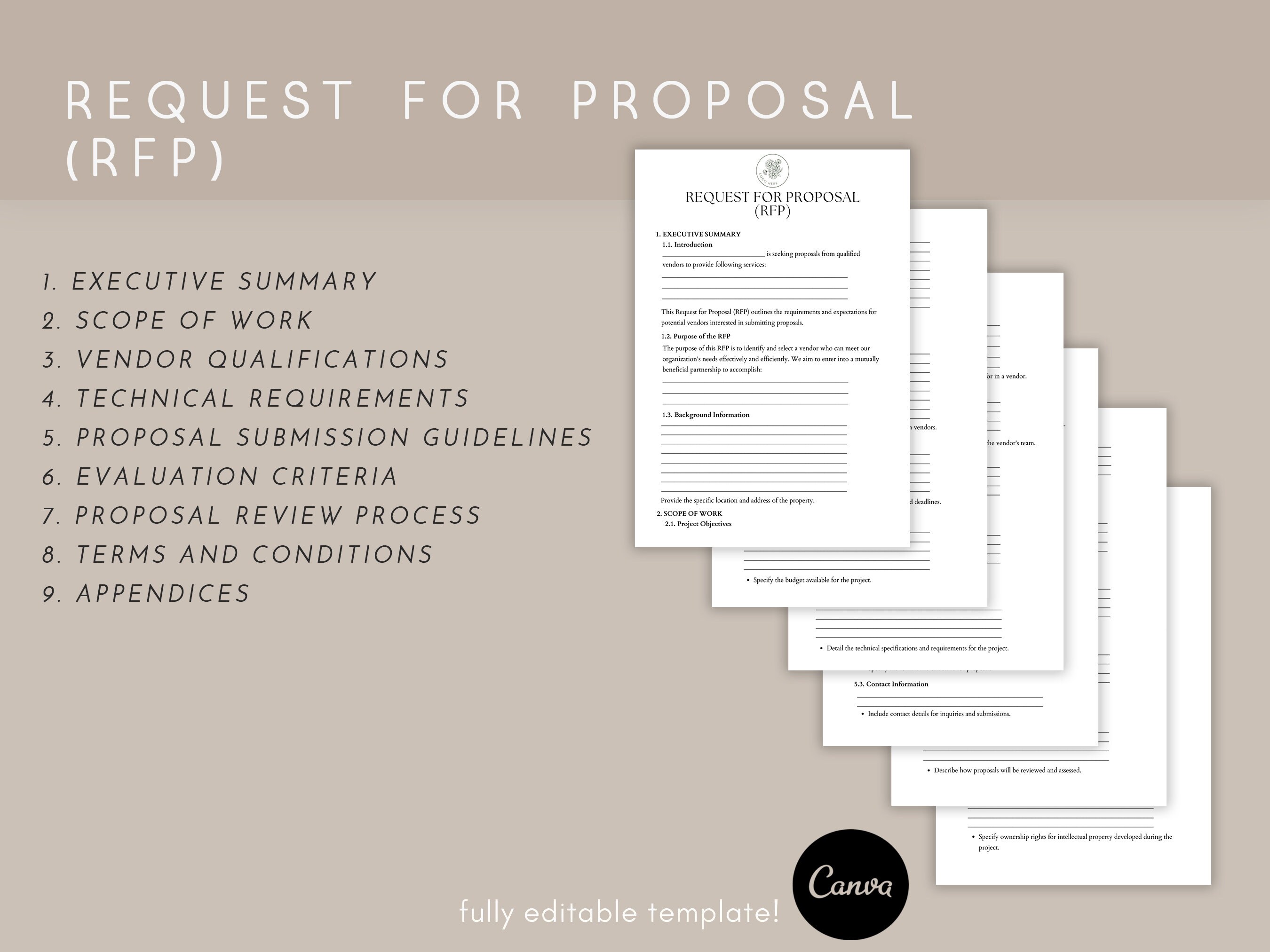 Request for Proposal Template, Form Pdf, Canva - Etsy