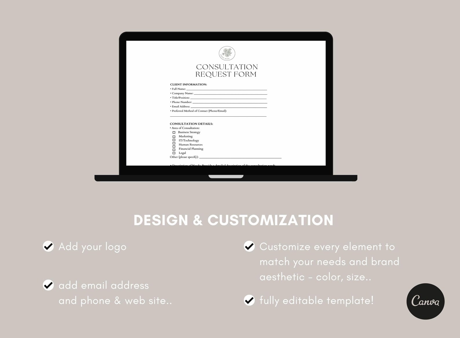 Consultation Request Form Template, Pdf, Canva - Etsy