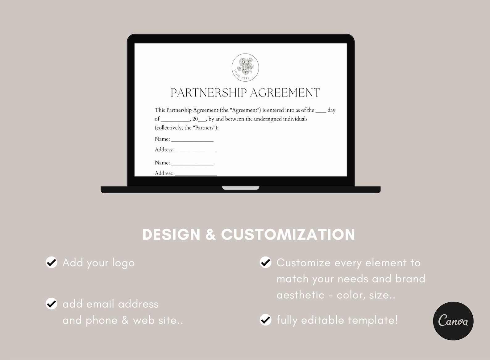 Editable Partnership Agreement Template, Partnership Agreement Form ...