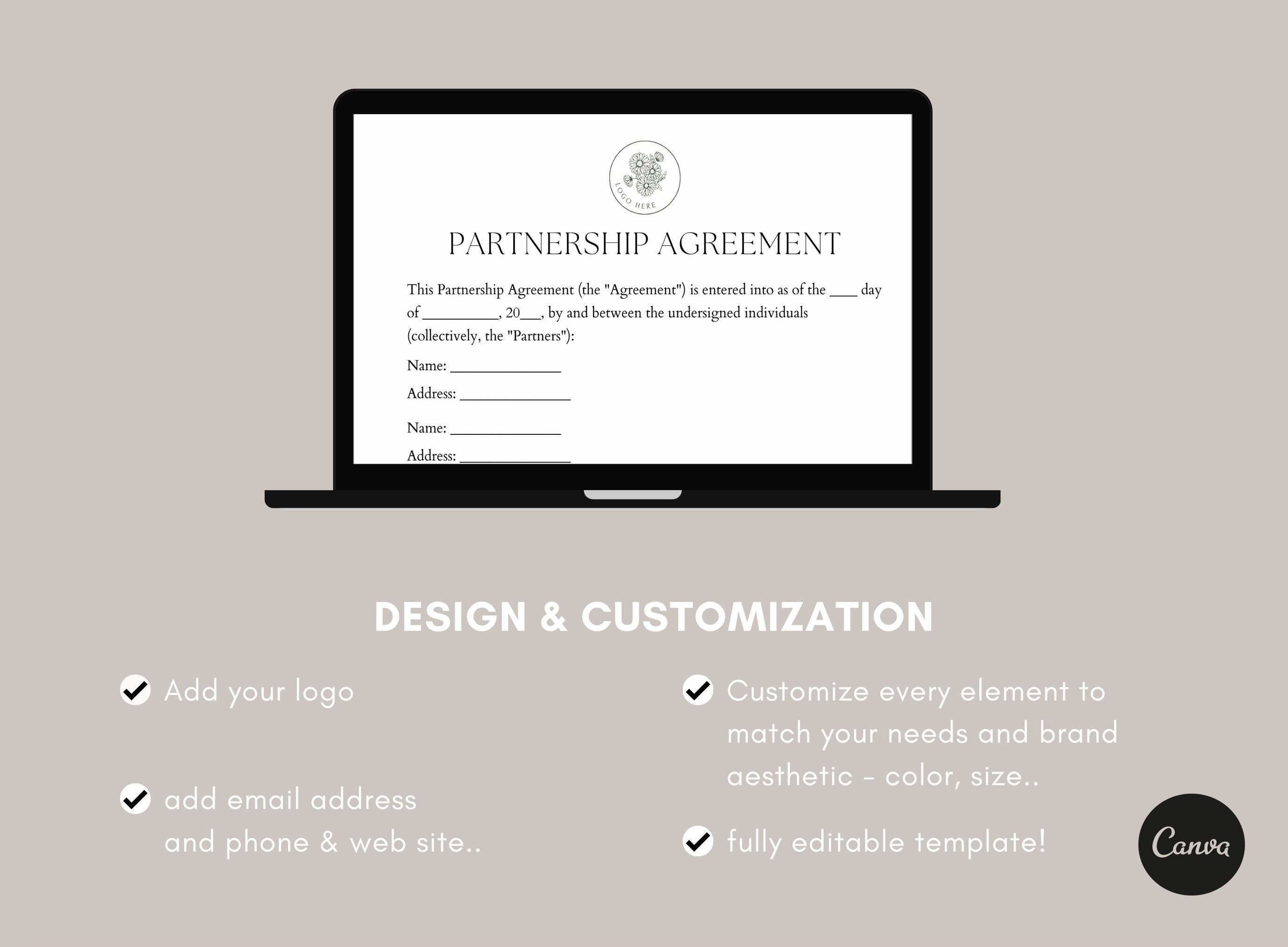 Editable Partnership Agreement Template, Partnership Agreement Form ...