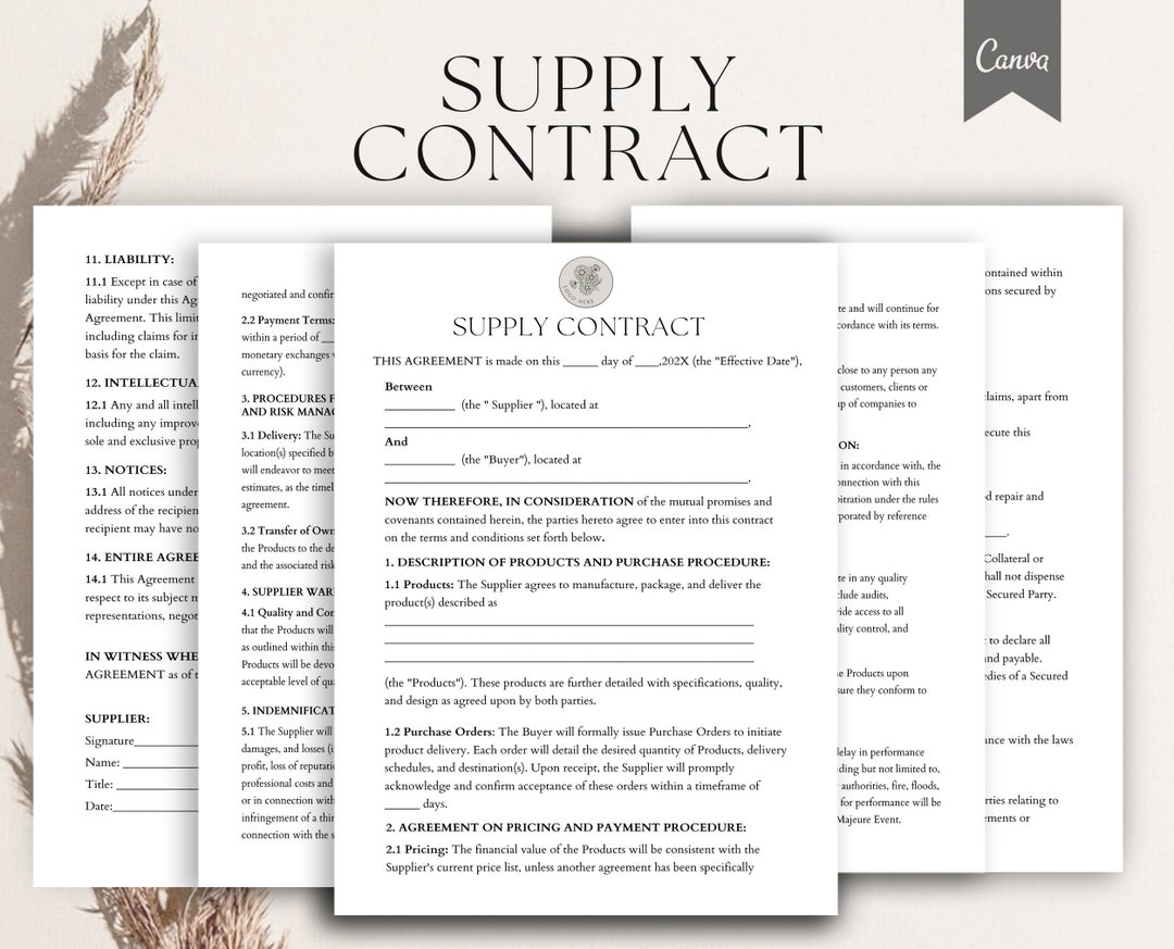 Supply Contract Template , Editable Supply Agreement Forms, Supplier ...
