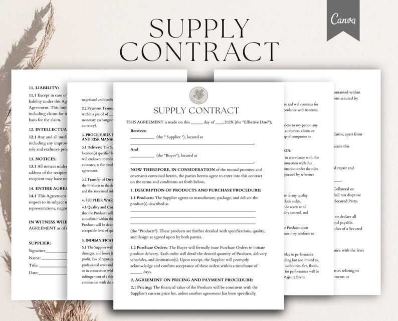 Supply Contract Template , Editable Supply Agreement Forms, Supplier ...