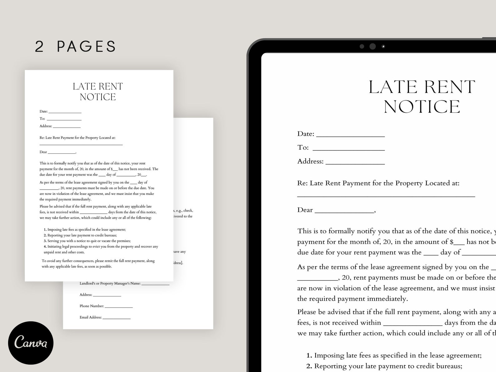Late Rent Notice Template, Lease Eviction, Editable Late Rent Payment ...