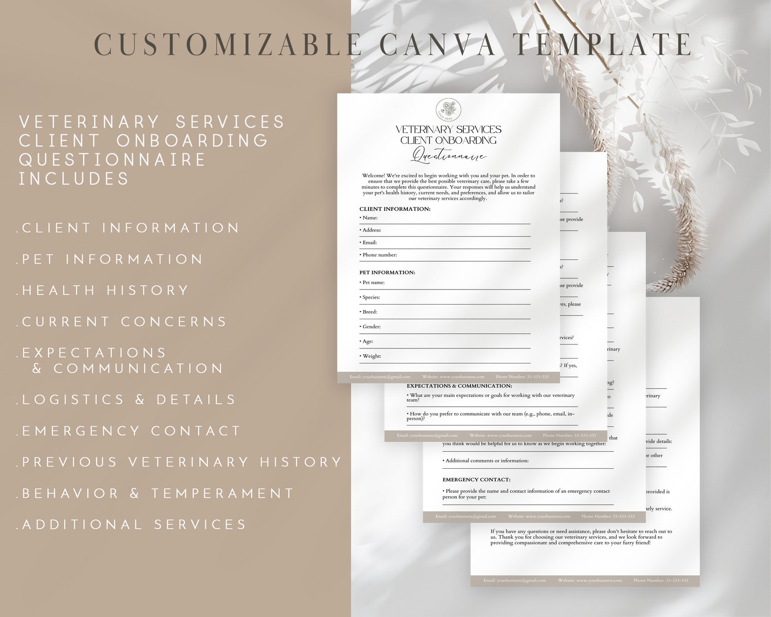 Veterinary Services Client Onboarding Questionnaire Form, Editable ...