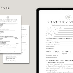 Vehicle Use Consent Form Template, Car Use Authorization Form, PDF ...