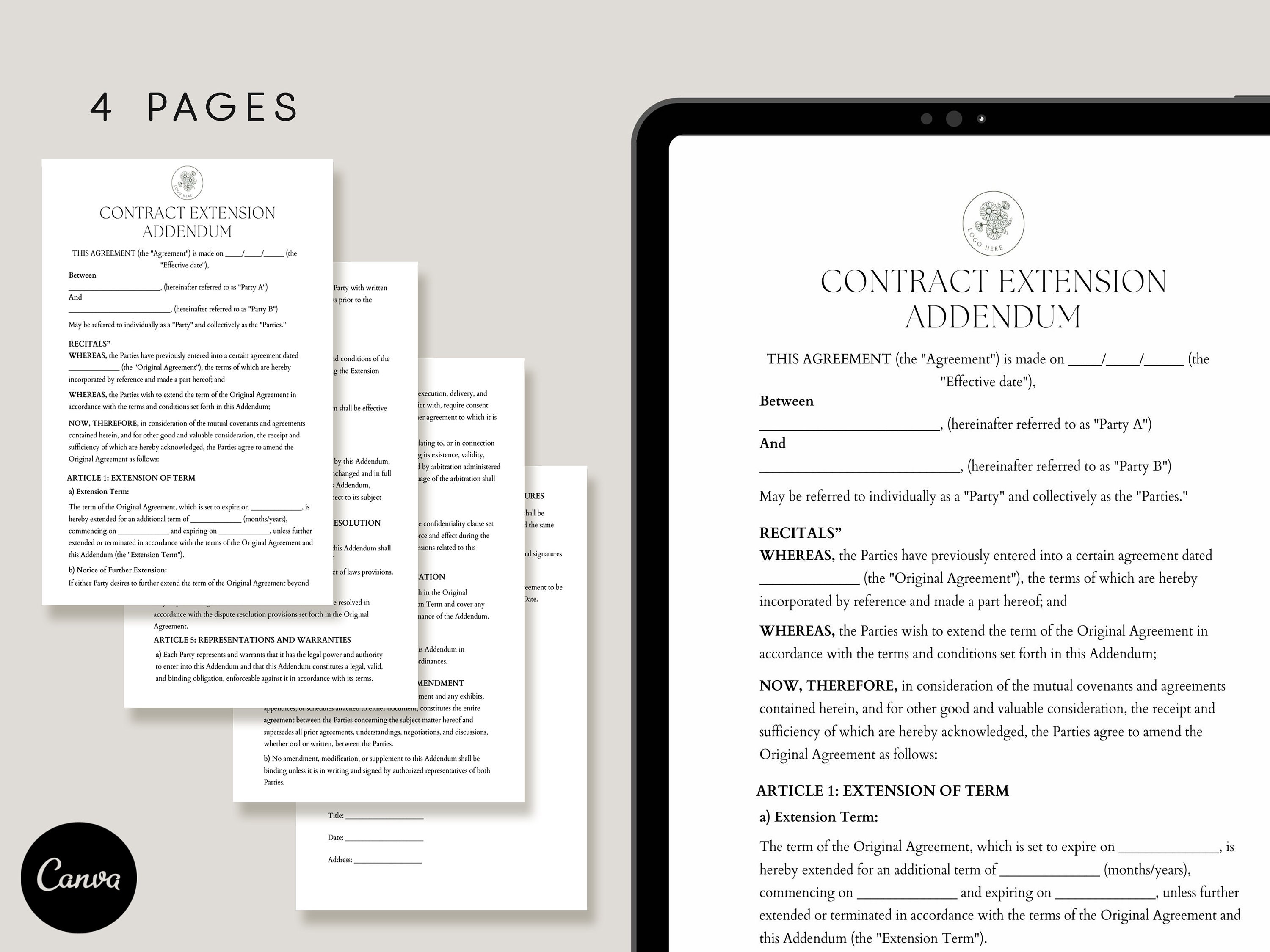 Contract Extension Addendum , Agreement Renewal Addendum, Extension ...