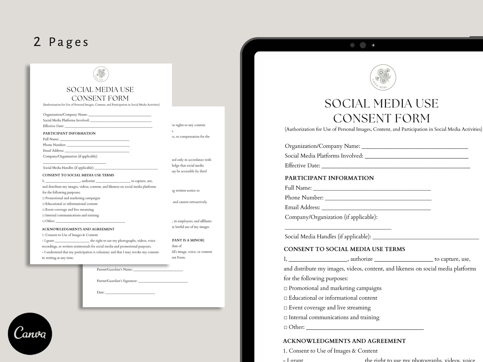 Social Media Use Consent Form Template,social Media Consent Agreement ...