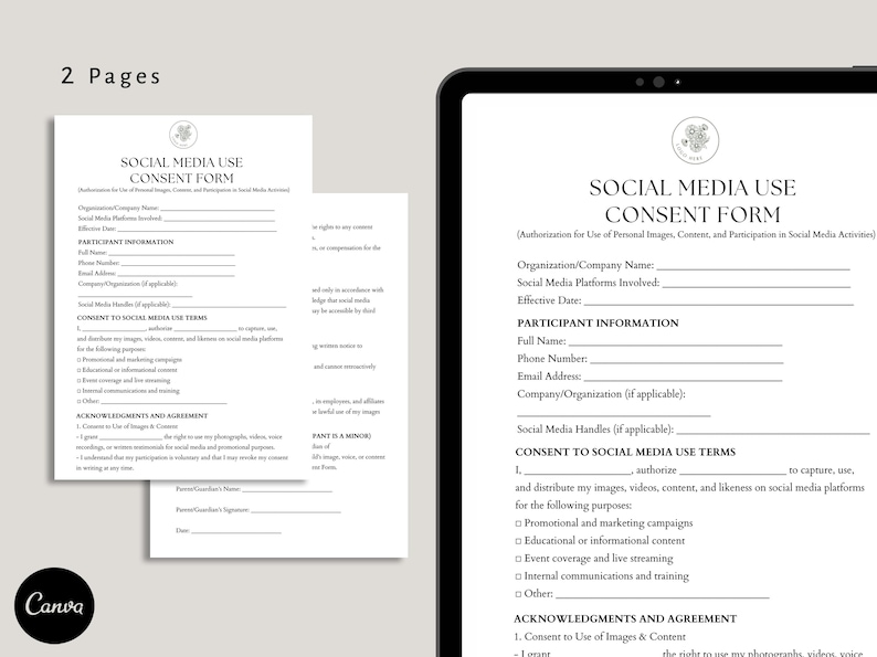 Social Media Use Consent Form Template,social Media Consent Agreement ...