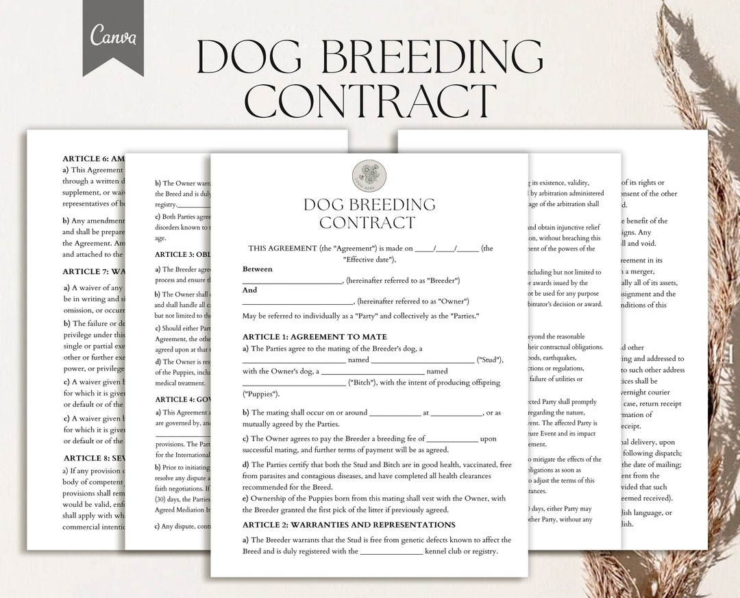 Dog Breeding Contract, Puppy Breeding Agreement, Dog Breeding ...