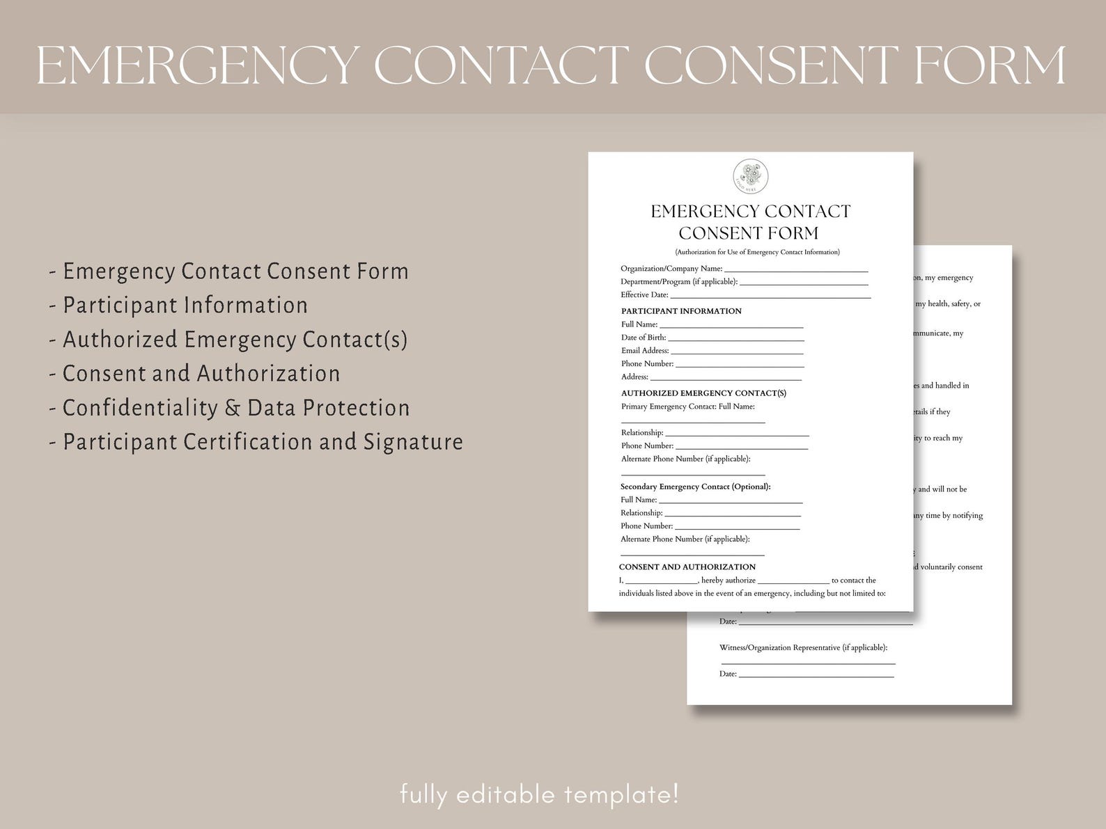 Emergency Contact Consent Form Template, PDF, Canva - Etsy