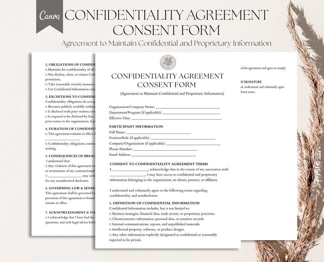 Confidentiality Agreement Consent Form, Agreement to Maintain ...