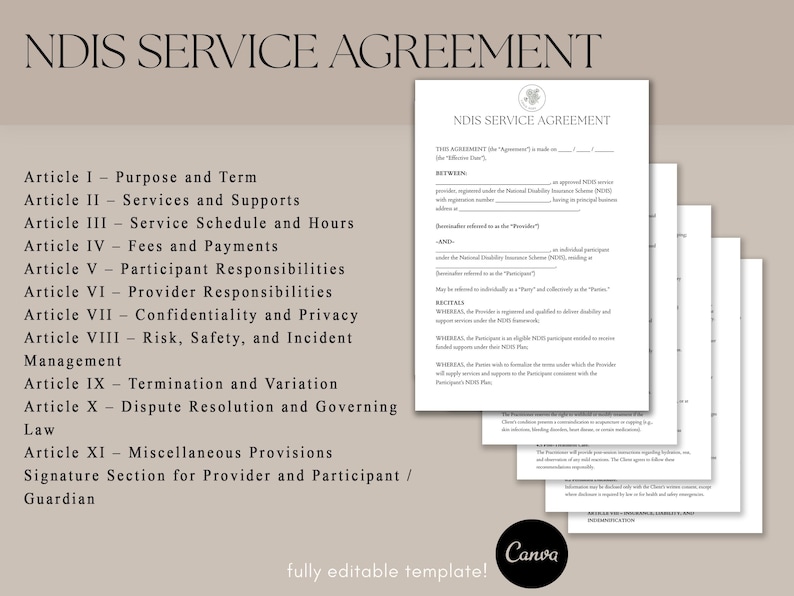NDIS Service Agreement Template Australia, NDIS Provider Contract ...