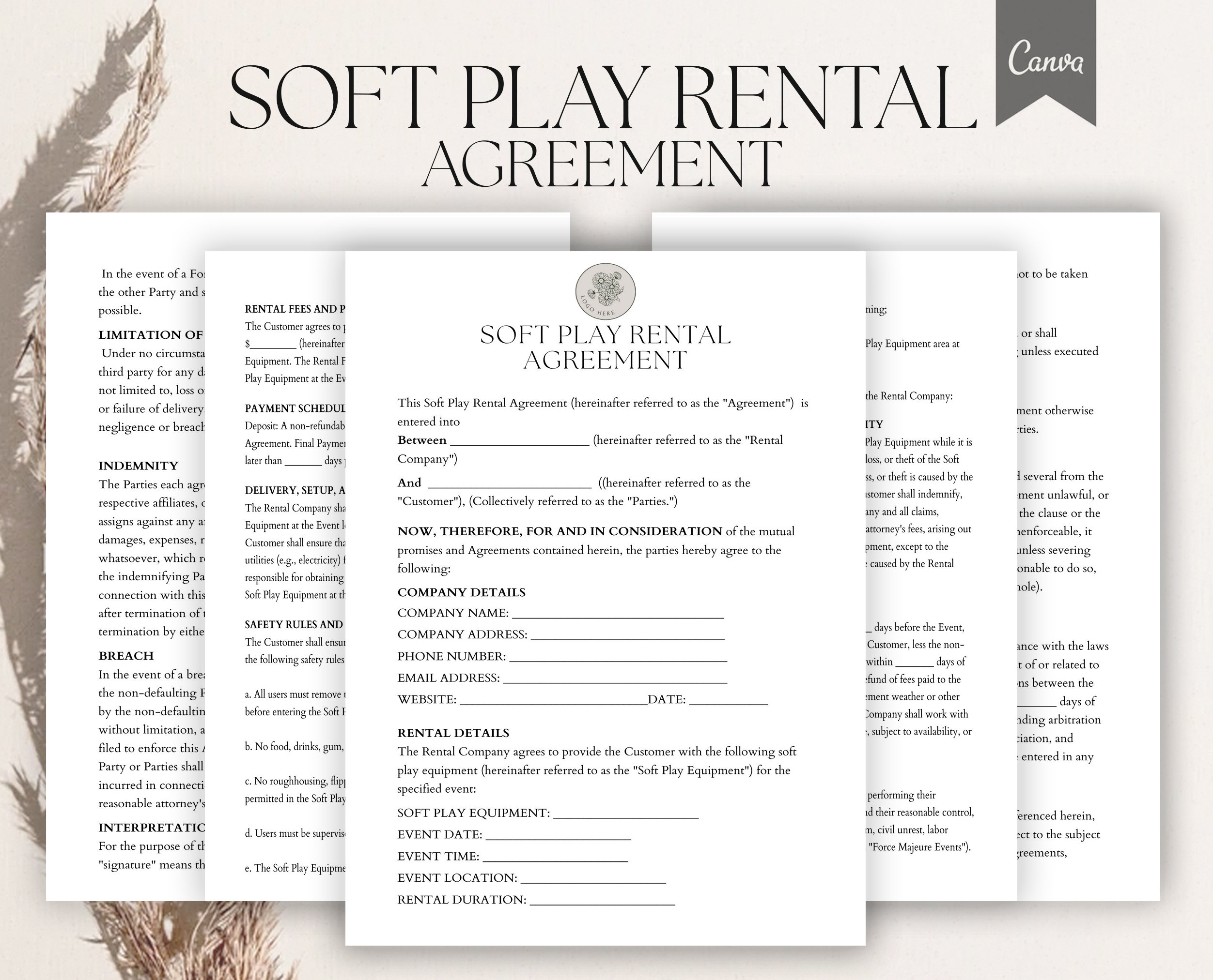 Editable Soft Play Party Rental Agreement, Party Rental Contract, Soft ...