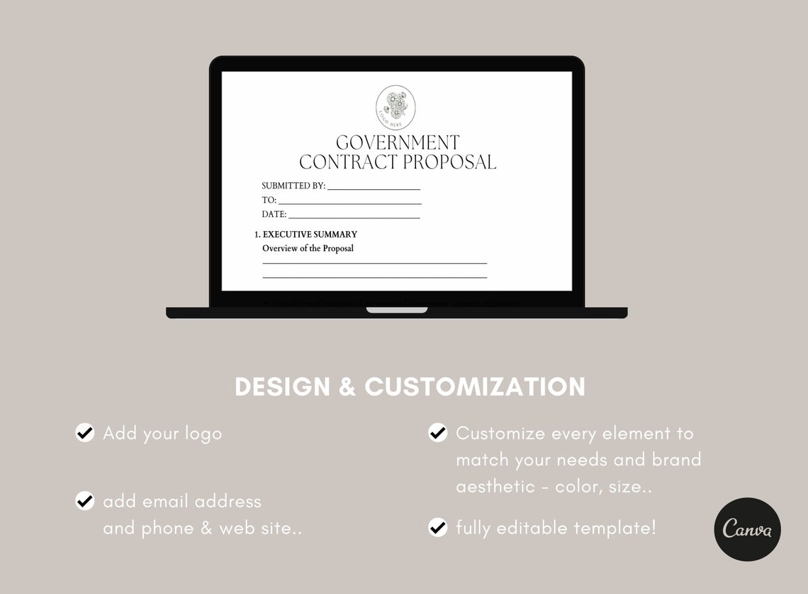 Government Contract Proposal, Template Form, Pdf, Canva - Etsy