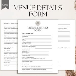 Venue Details Form Template, Venue Information Form, Pdf, Canva - Etsy