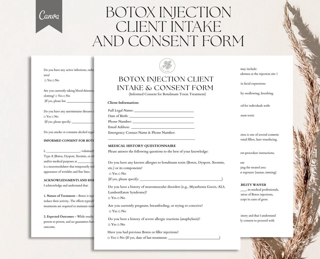 Botox Injection Client Intake and Consent Form Template, Botox Form ...