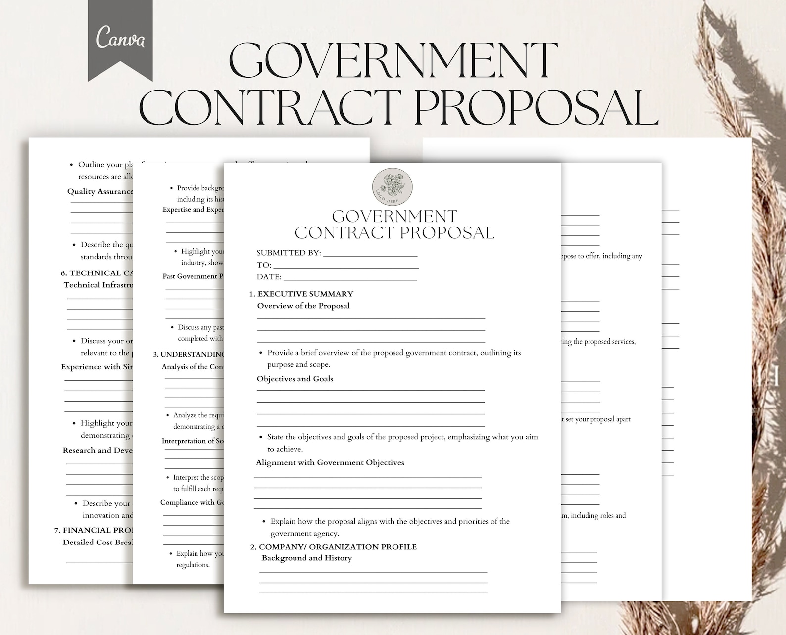Government Contract Proposal, Template Form, Pdf, Canva - Etsy