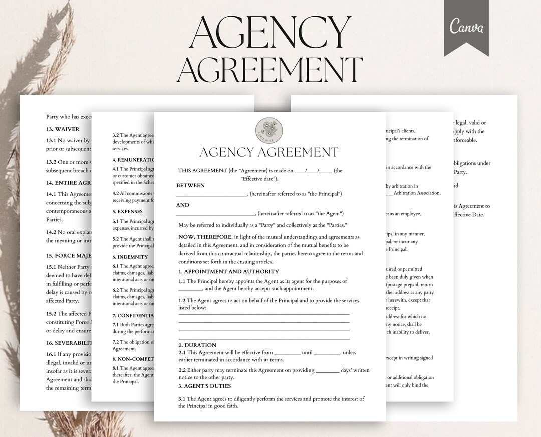 Agency Agreement Template, Editable Agency Forms, Agency Contract ...