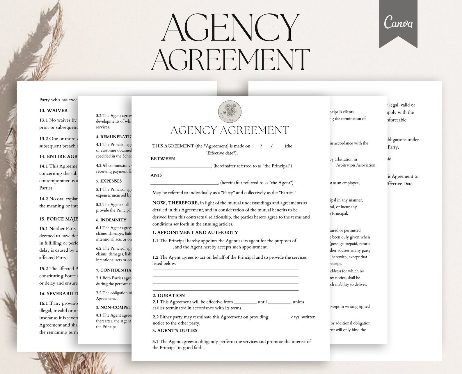 Agency Agreement Template, Editable Agency Forms, Agency Contract ...