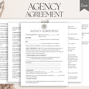 Agency Agreement Template, Editable Agency Forms, Agency Contract Temaplate, Agent Agreement ...