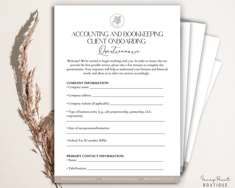 Editable Accounting and Bookkeeping Client Onboarding Questionnaire ...