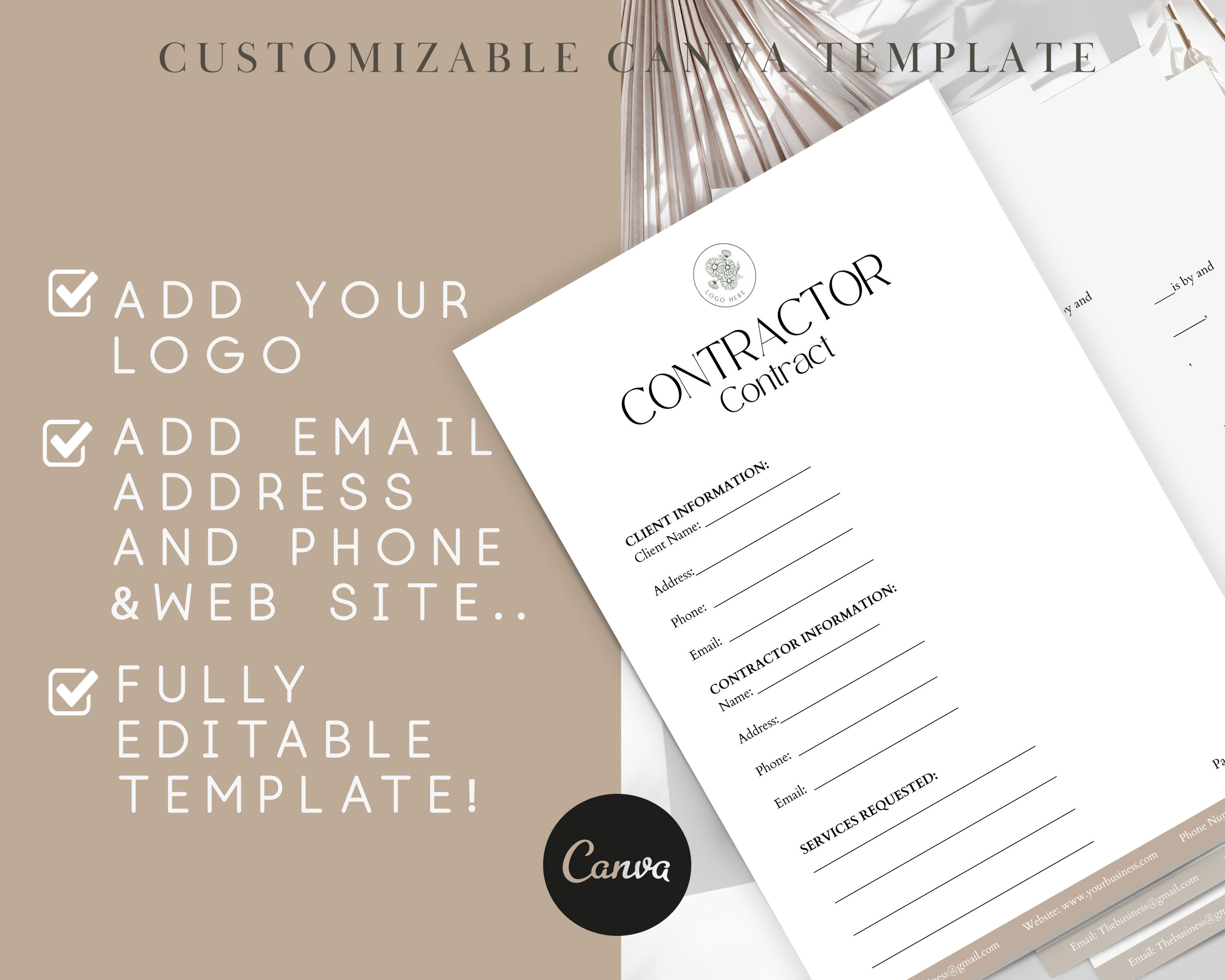 Contractor Contract Template, Freelance Contractor Form , Editable ...