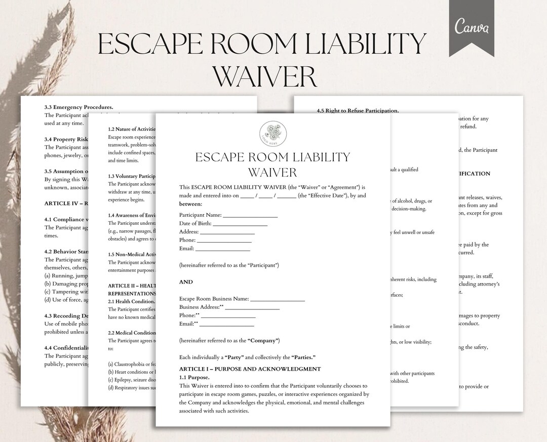 Escape Room Liability Waiver Template, Escape Room Legal Waiver ...