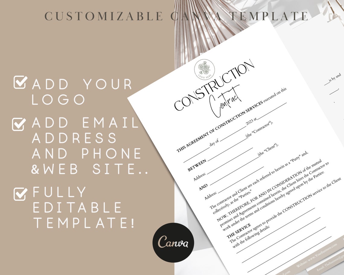 Editable Construction Contract Form, Contractor Contract Template ...