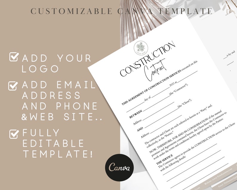 Editable Construction Contract Form, Contractor Contract Template ...