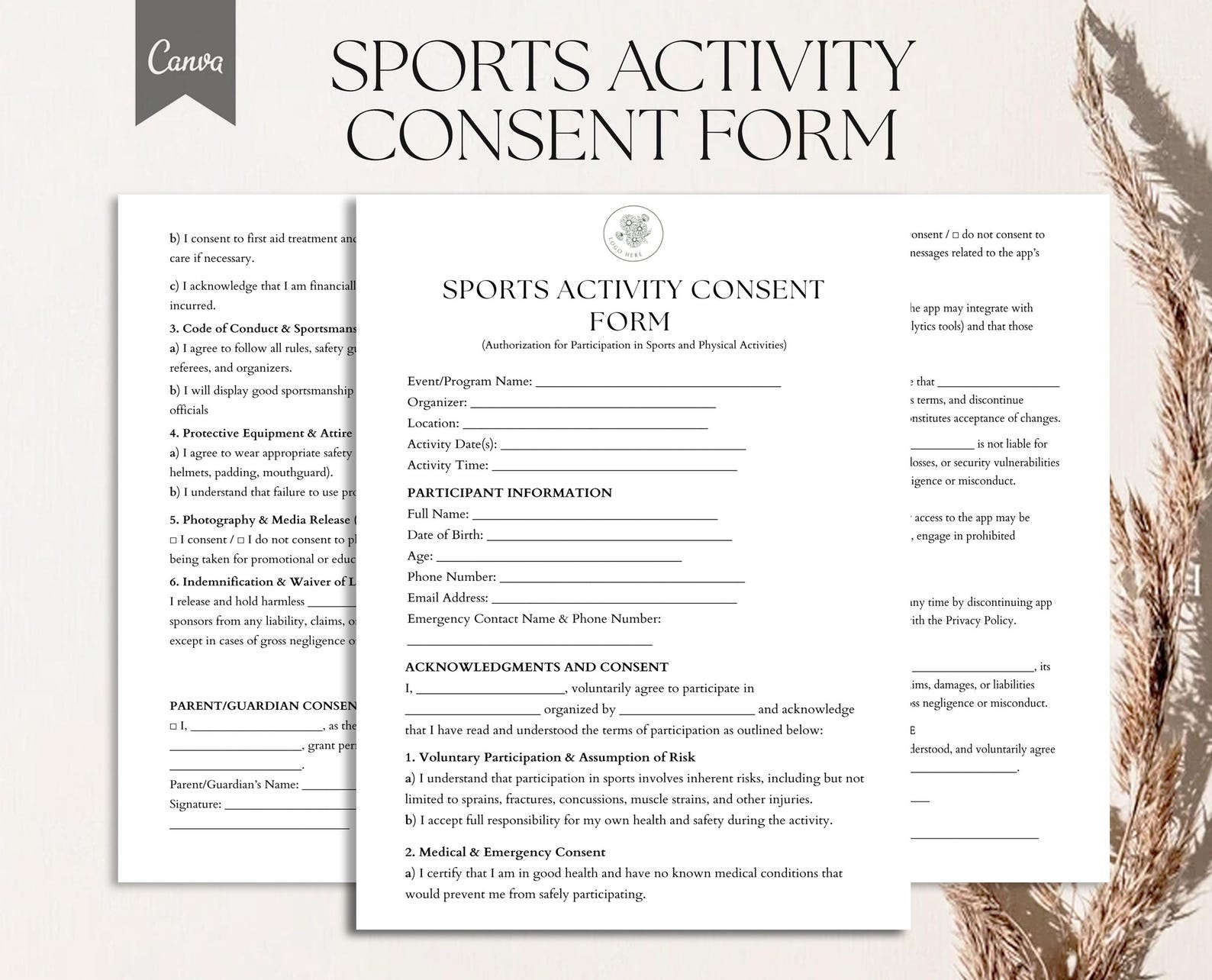 Sports Activity Consent Form Template, Sports Participation Waiver ,PDF ...
