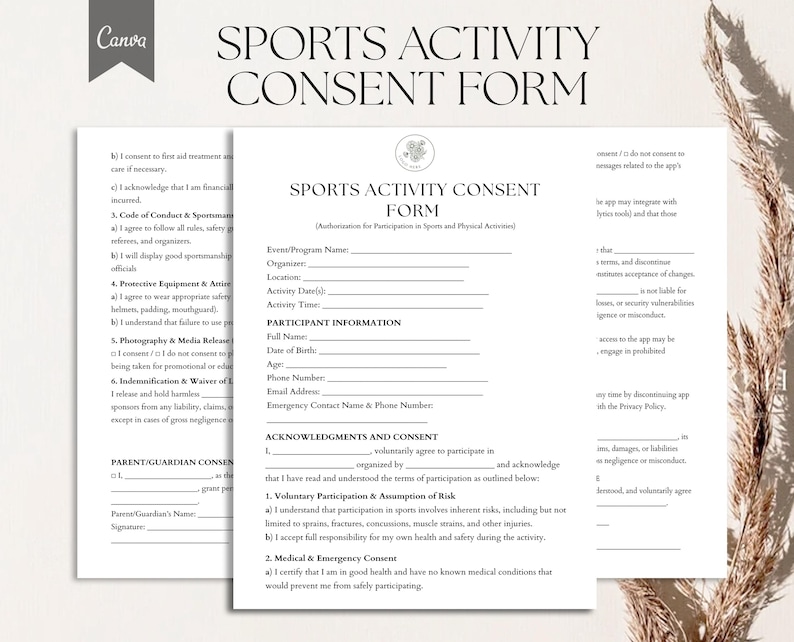 Sports Activity Consent Form Template, Sports Participation Waiver ,PDF ...