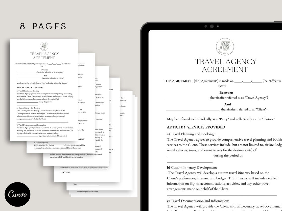 Travel Agency Agreement, Travel Service Contract, Tour and Travel ...