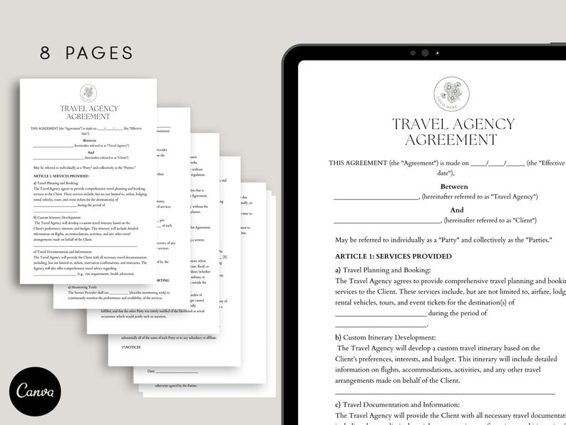 Travel Agency Agreement, Travel Service Contract, Tour and Travel ...