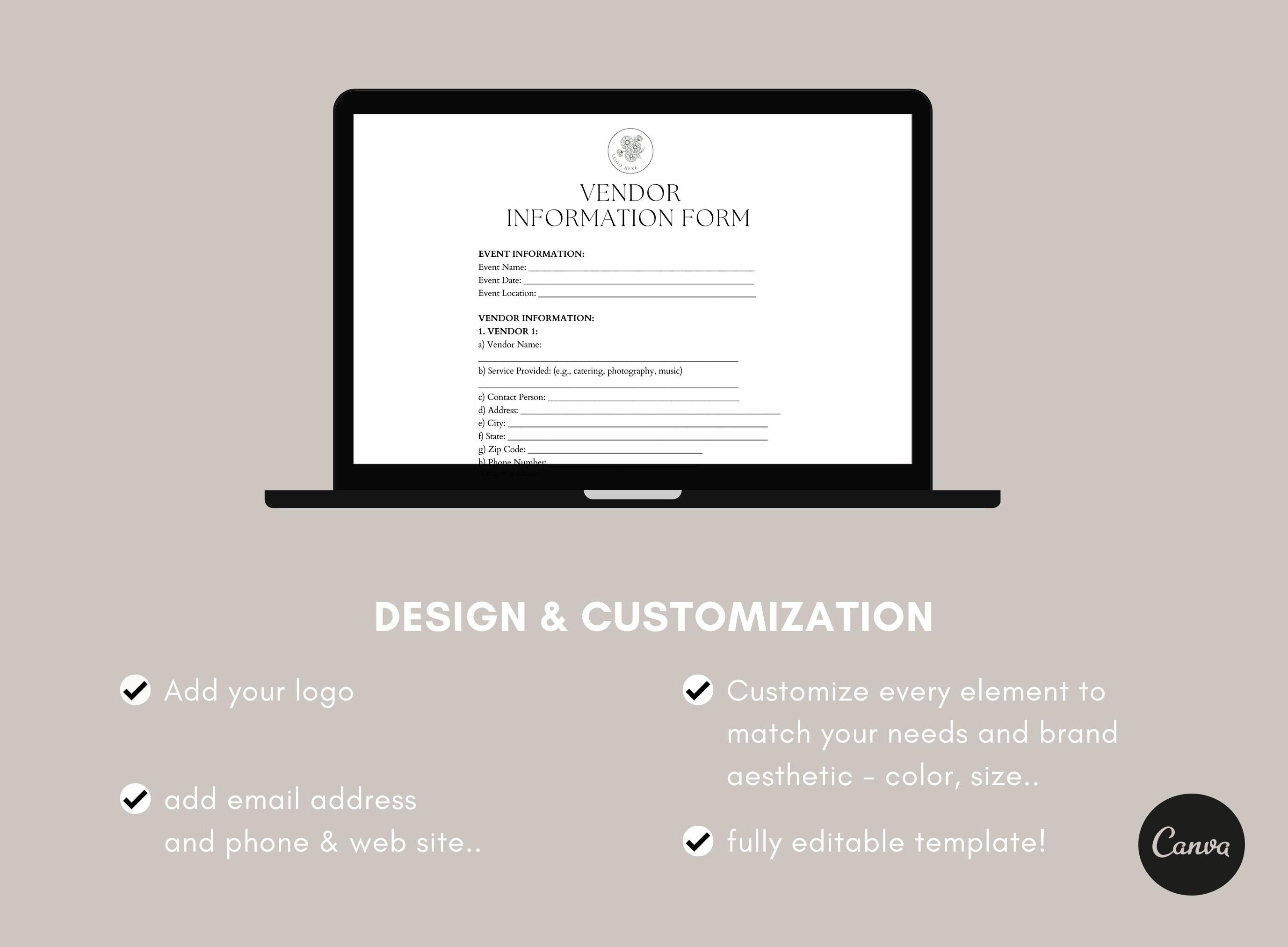 Vendor Information Form, Event Vendor List Template, Pdf, Canva - Etsy
