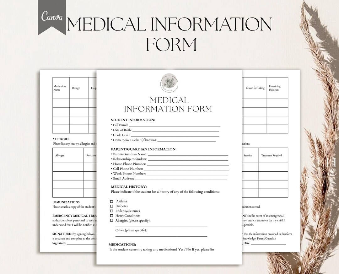 Medical Information Form Template, Pdf, Canva - Etsy
