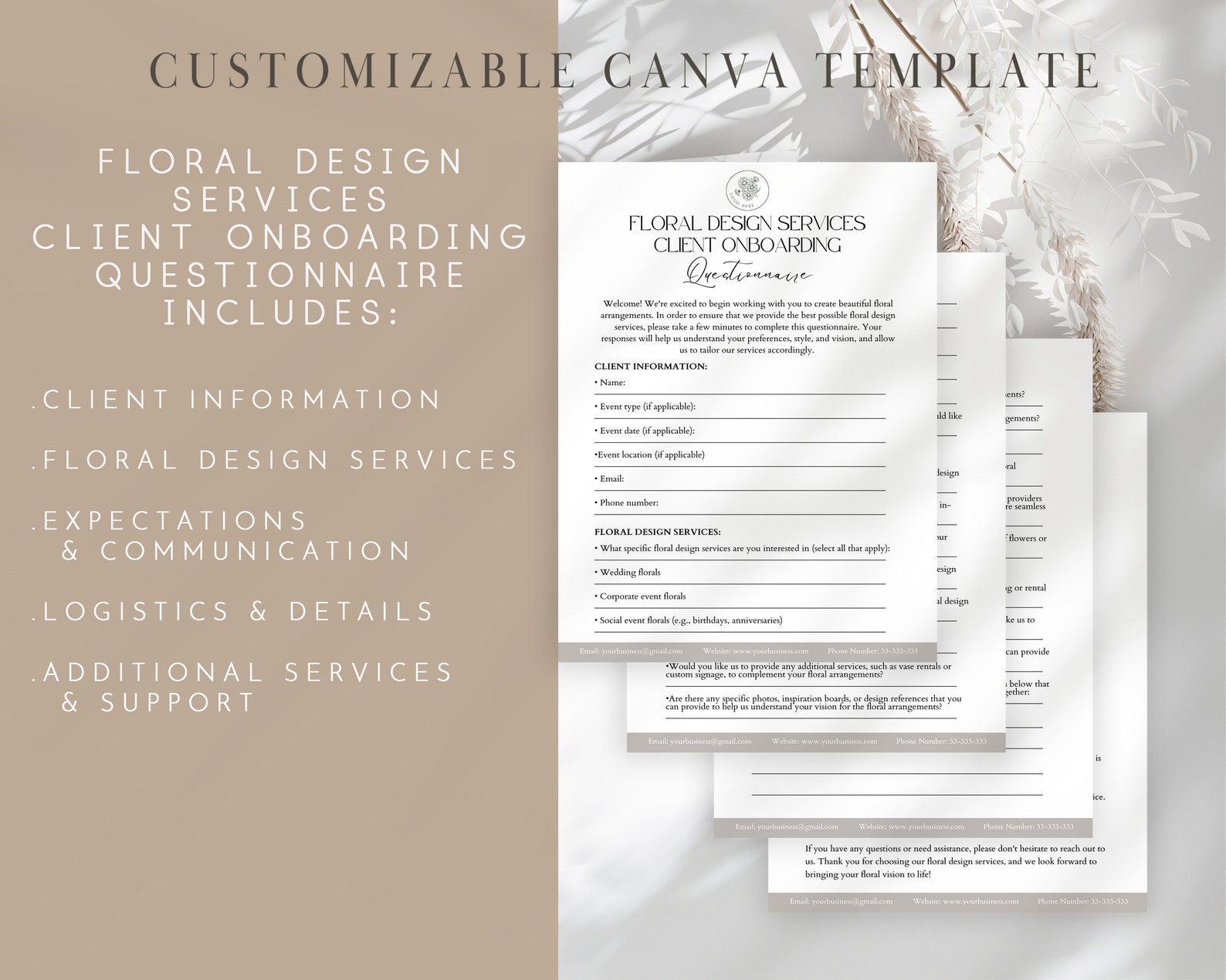 Editable Floral Design Services Client Onboarding Questionnaire Form ...