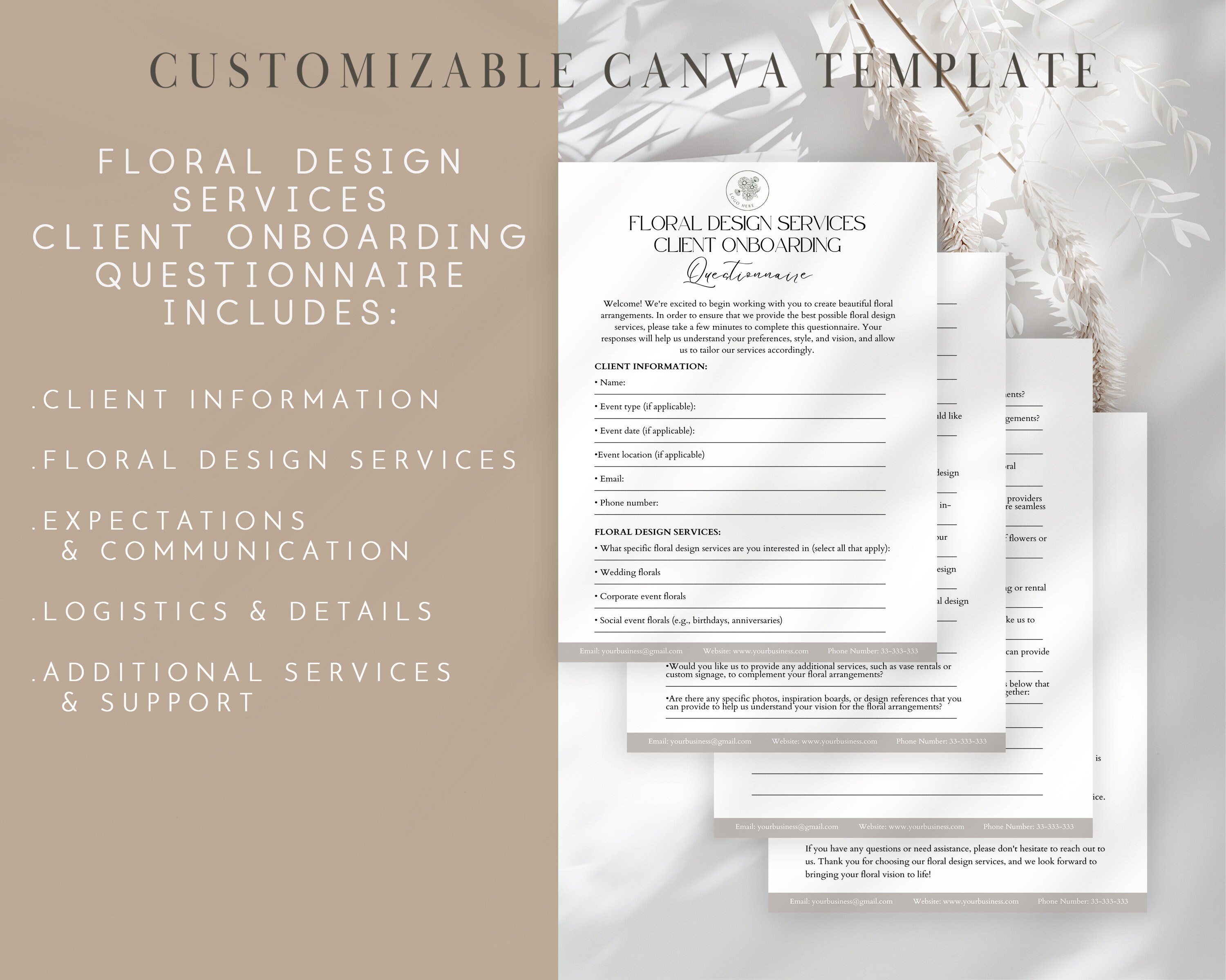 Editable Floral Design Services Client Onboarding Questionnaire Form ...