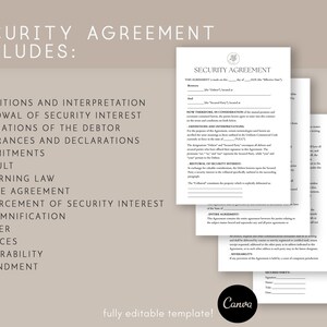 Editable Security Agreement, Security Contract, Financial Security Form ...