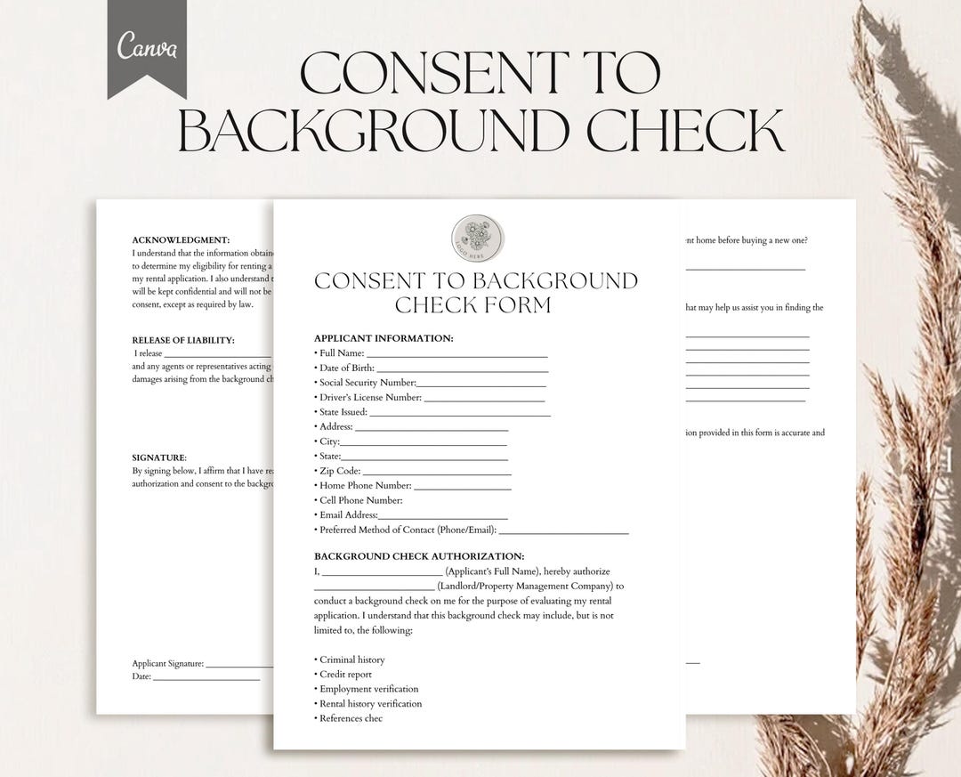 Consent to Background Check Form Template, Pdf, Canva - Etsy