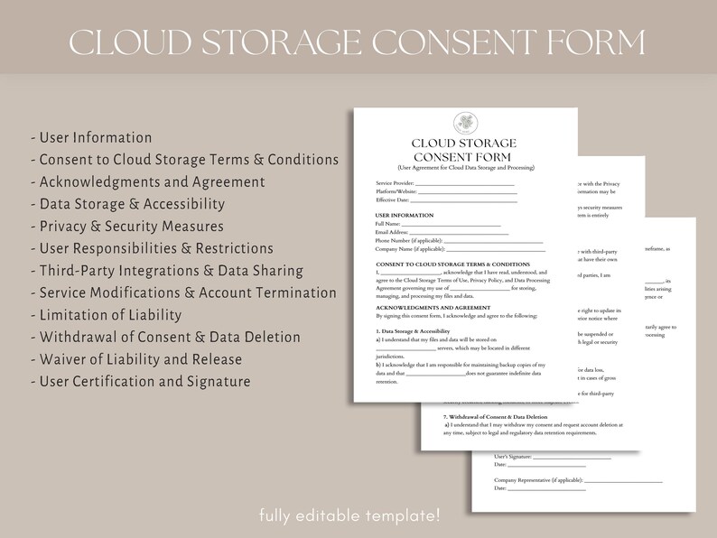 Cloud Storage Consent Form Template, Pdf, Canva - Etsy