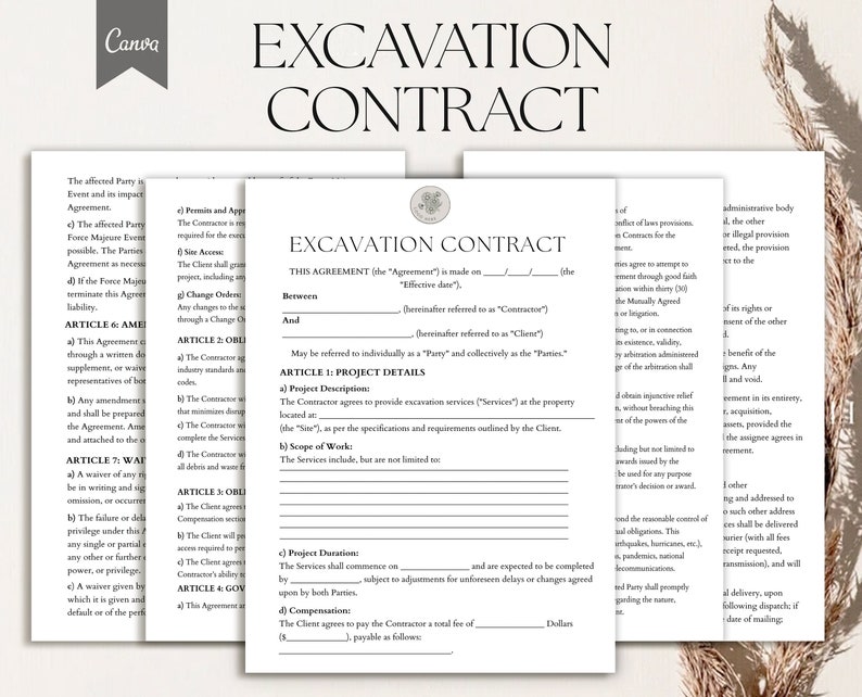 Excavation Contract Template, Excavation Agreement , Excavation ...