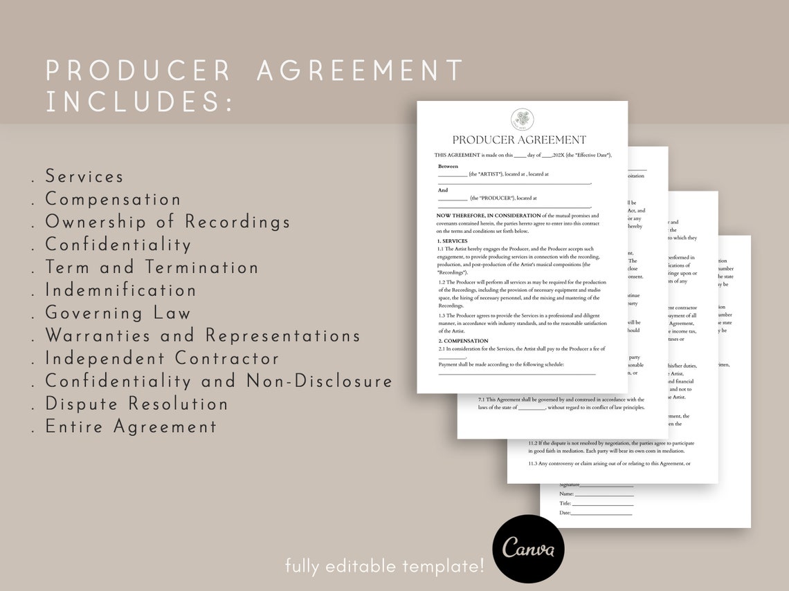 Editable Producer Agreement ,producer Contract Template, Music ...