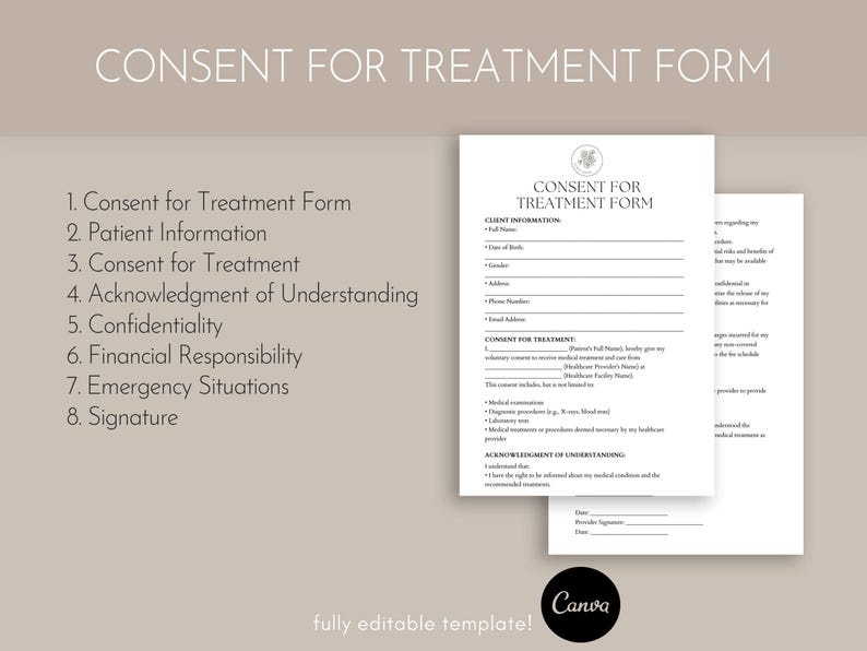 Consent for Treatment Form Template, General Consent for Care Form, Pdf ...