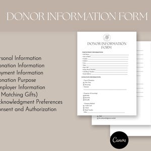 Donor Information Form Template, Pdf, Canva - Etsy