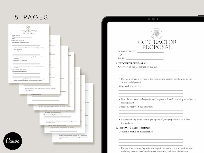 Contractor Proposal Template, Project Proposal Services, Pdf, Canva - Etsy