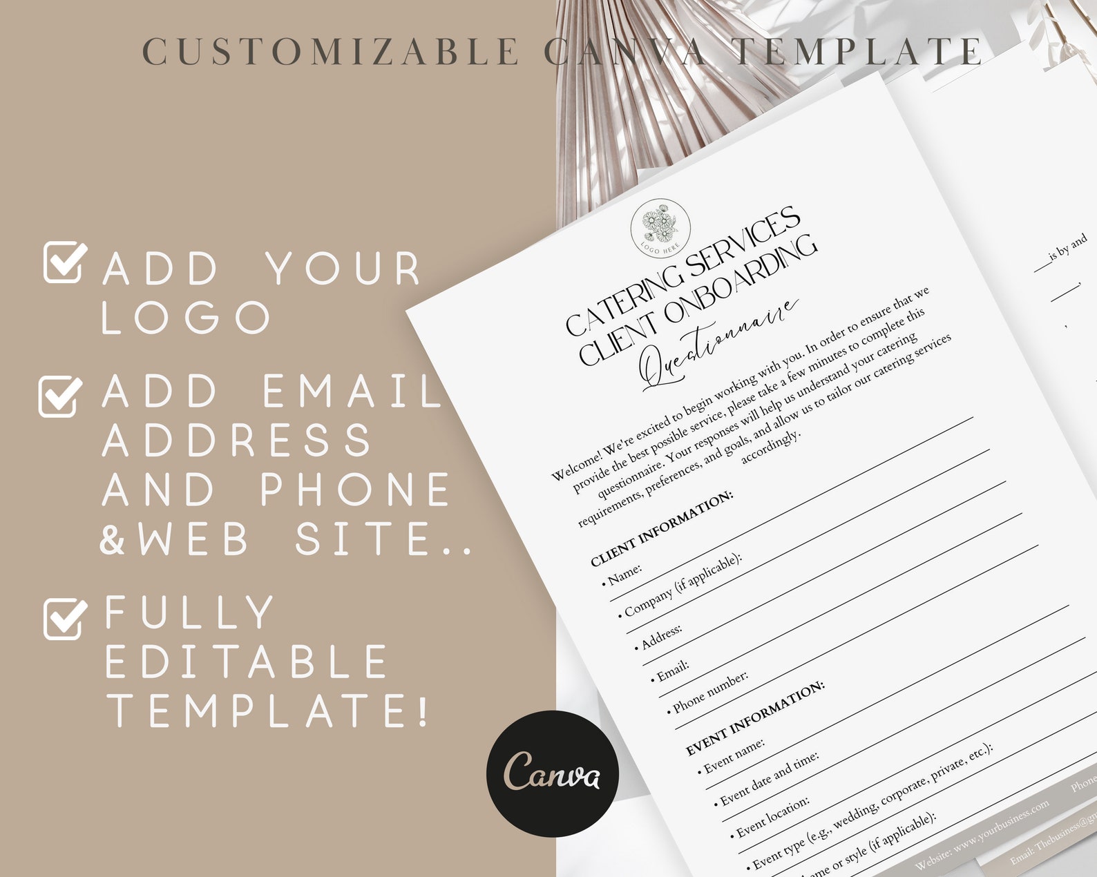 Editable Catering Services Client Onboarding Questionnaire Form ...