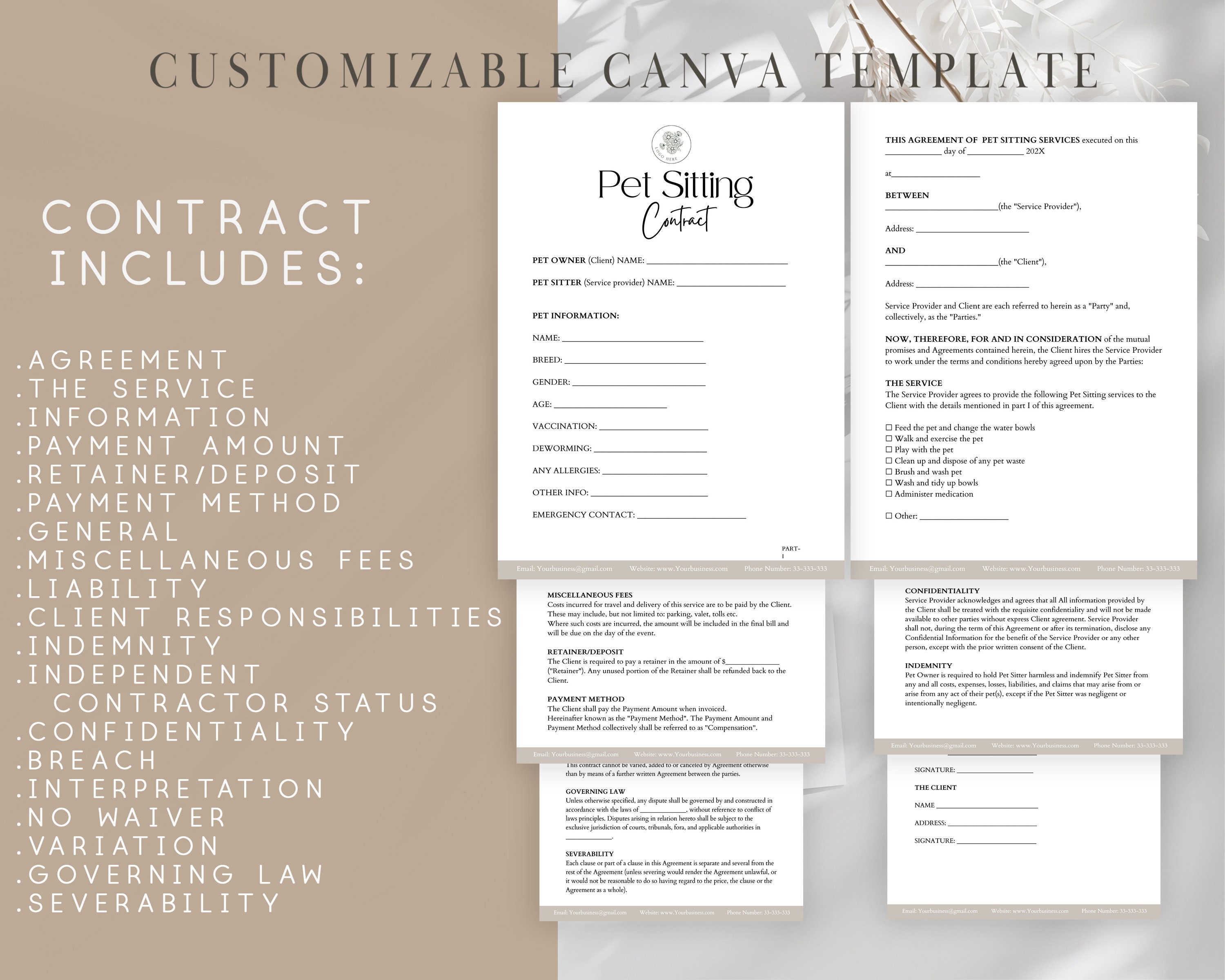 Editable Pet Sitting Contract Template Pet Sitting Agreement Pet