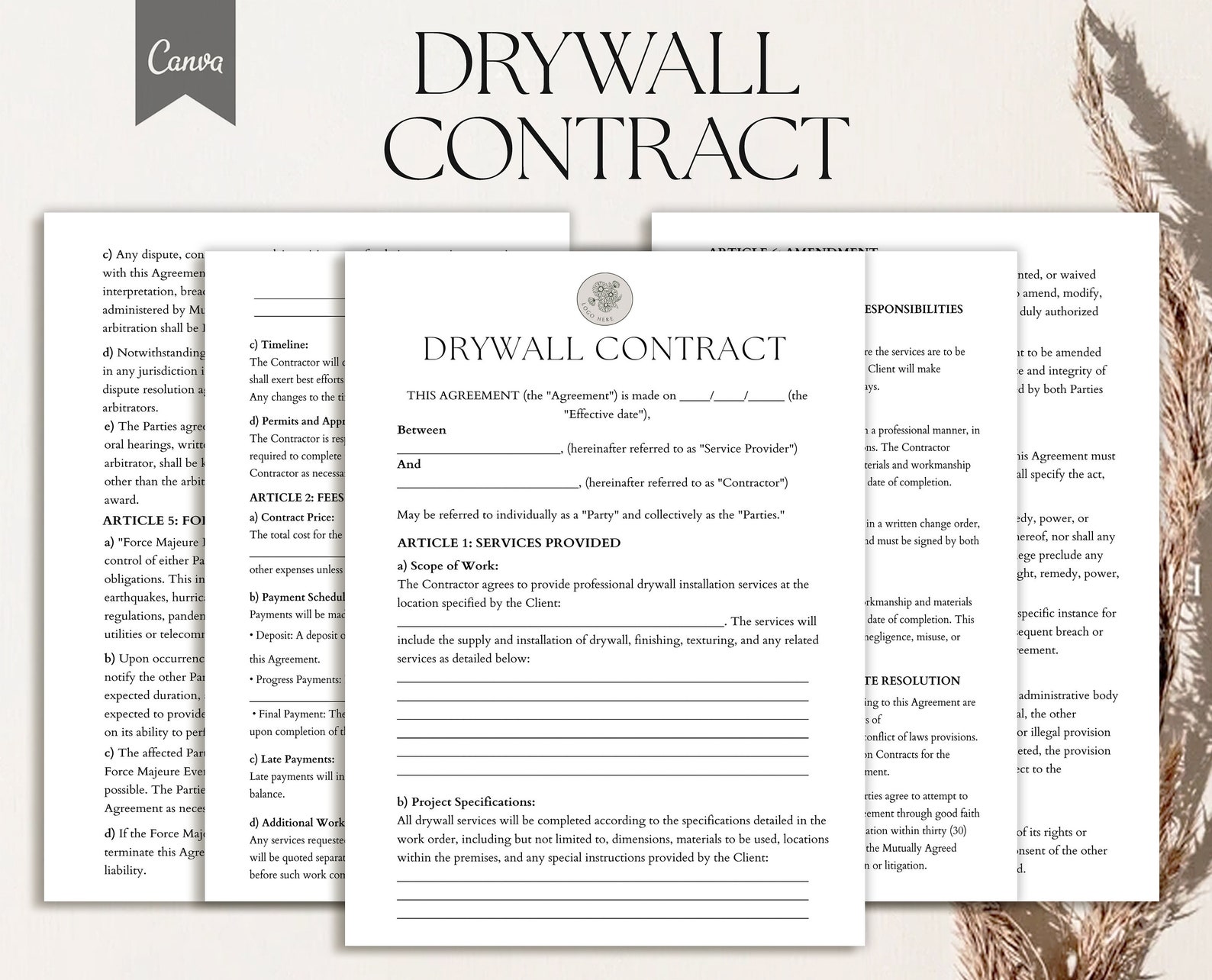 Drywall Contract Template, Drywall Service Contract,drywall Agreement ...